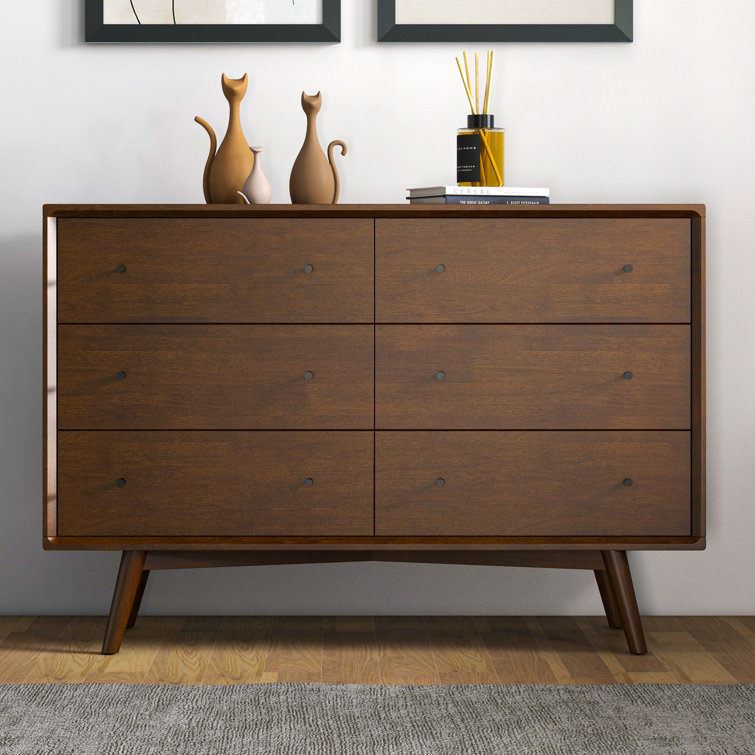 Chiasson Mid Century 6 Drawer Double Dresser Color Walnut